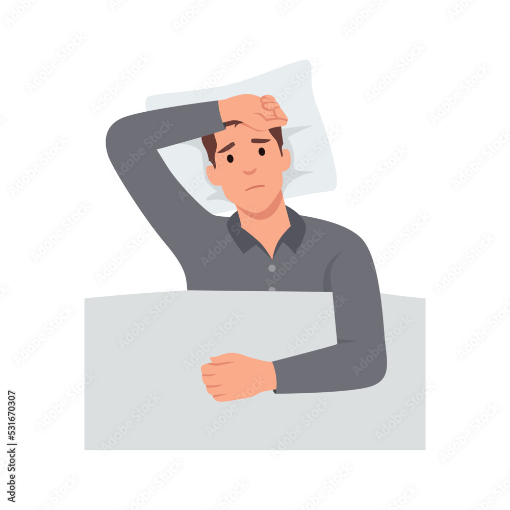Young Man Sleepless Suffers From Insomnia Sleep Disorder Sad Tired