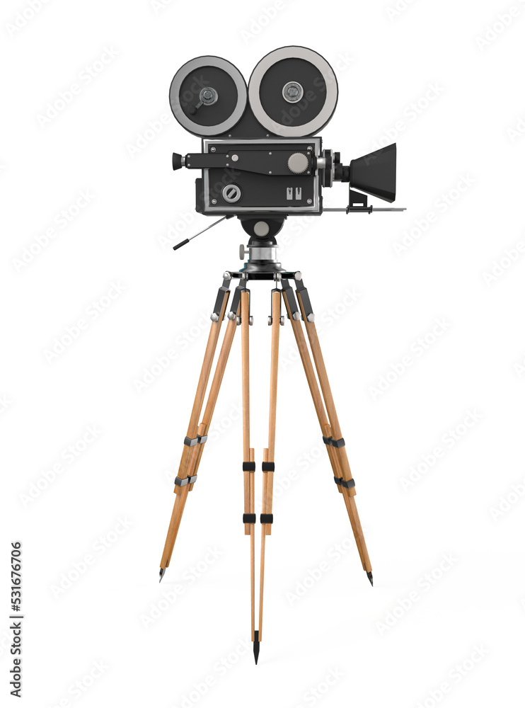 vintage retro movie camera on tripod mount isolated on white high ...