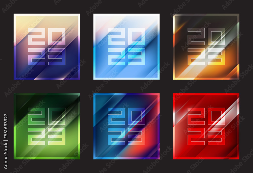 Abstract colorful 2023 square vector poster set for social media. New ...