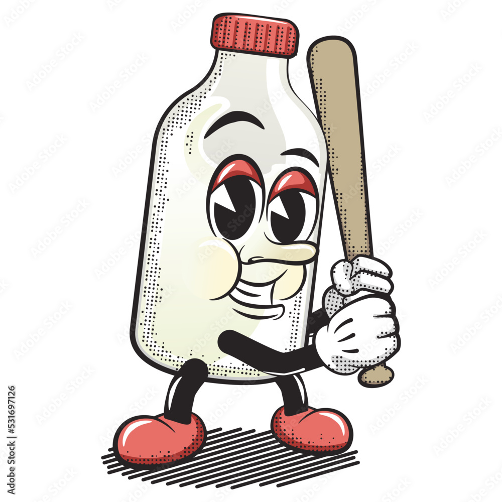 vintage cartoon vector illustration of a character from a milk bottle ...