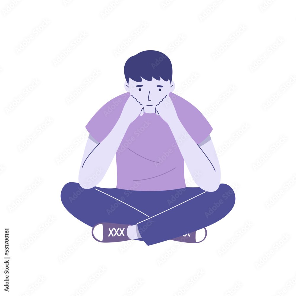 Sad, depressed person. Unhappy young guy sitting sadness and despair ...