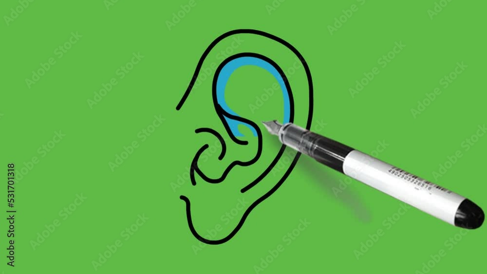 Draw body part of human ear with blue and black color combination with ...