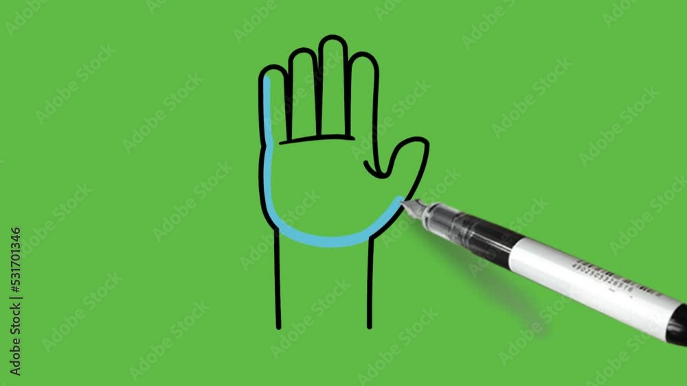 Draw body part of human open hand with blue color combination with ...
