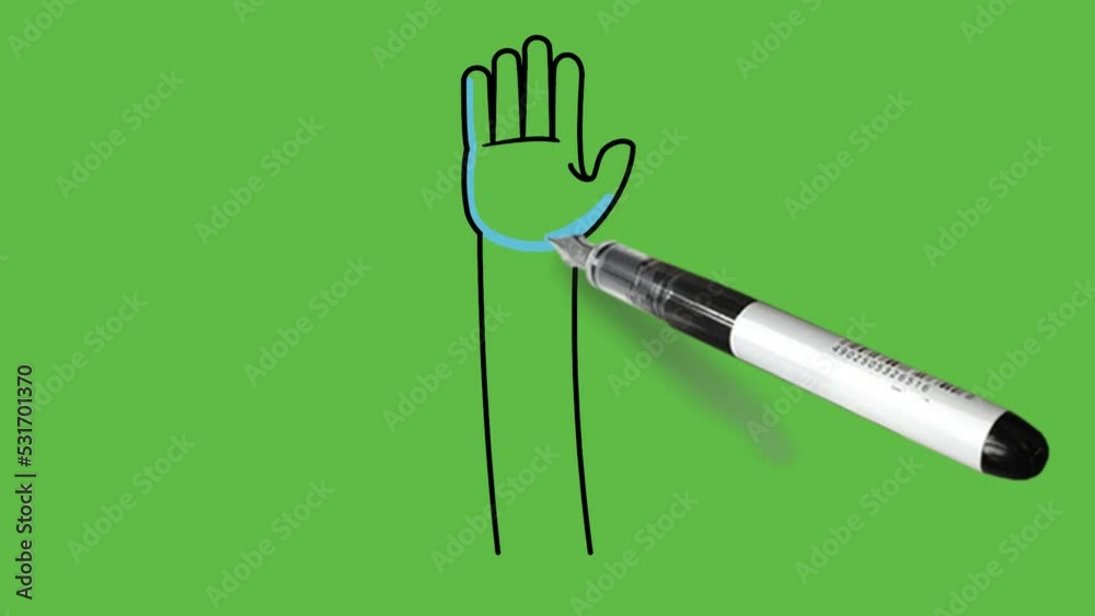 Draw body part of human open hand with long arm in blue color ...
