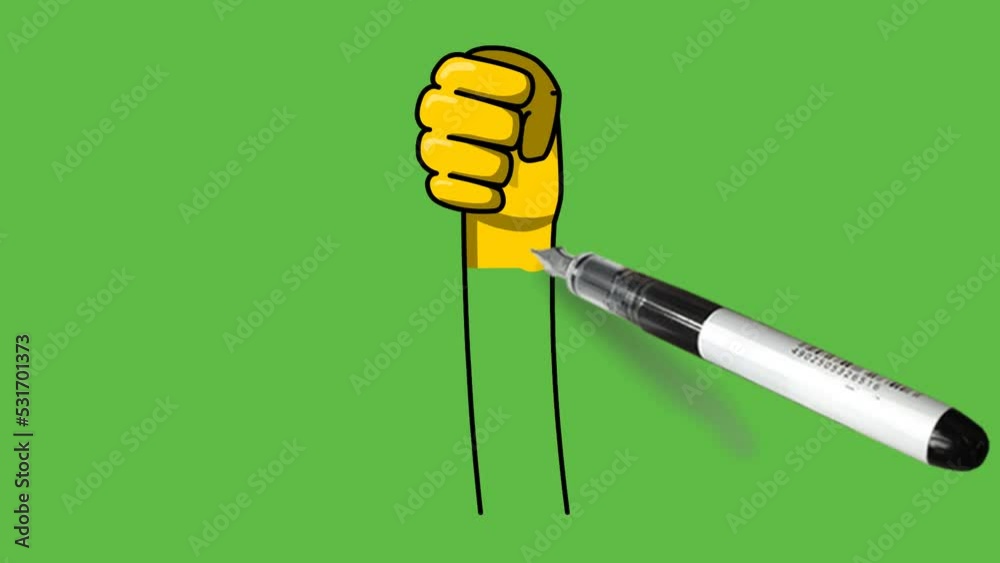 Draw body part of human fist with long arm in yellow and brown color ...