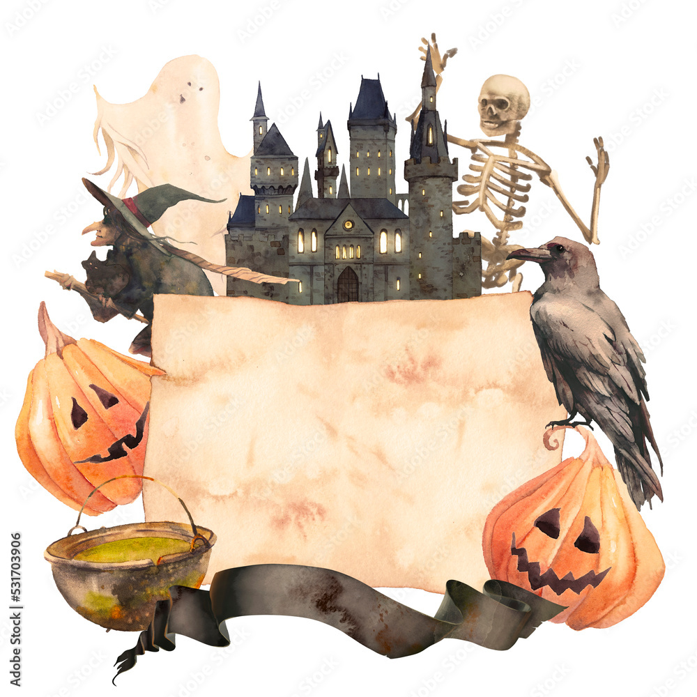 Happy Halloween template. Holiday banner ilustration with manor ...