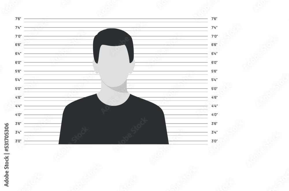 Silhouette of anonymous man in mugshot lineup isolated on white ...