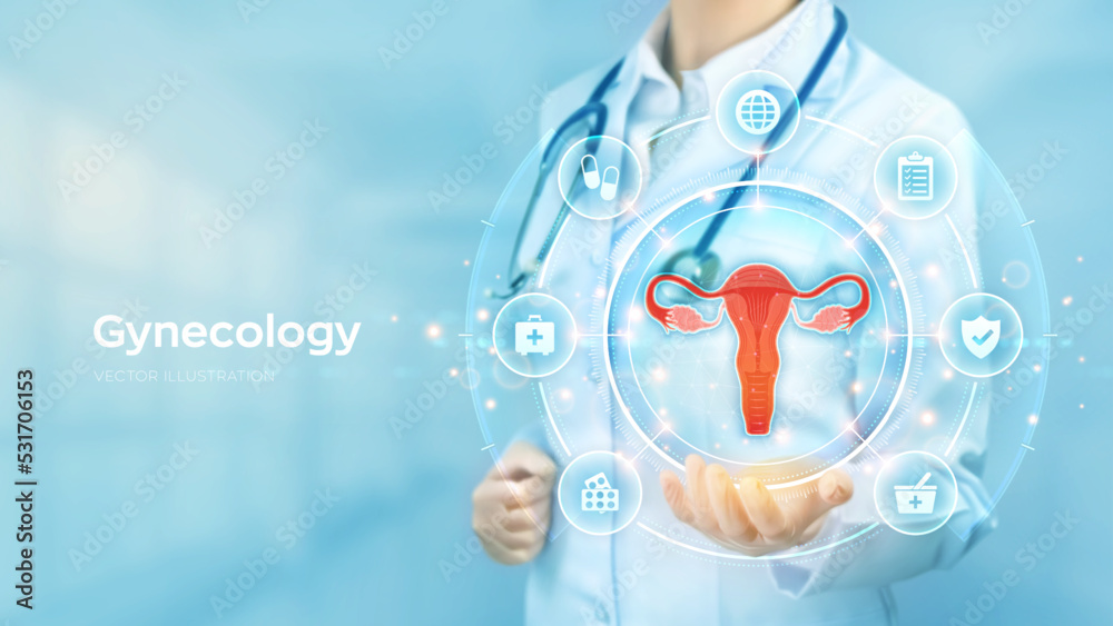 Gynecology medicine concept. Women's health. Doctor holding in hand the ...