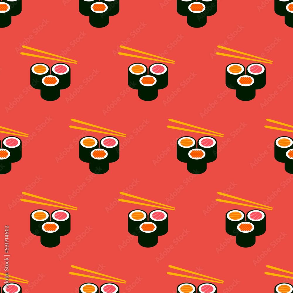 Sushi seamless pattern. Sushi roll with sticks. Japan traditional food ...