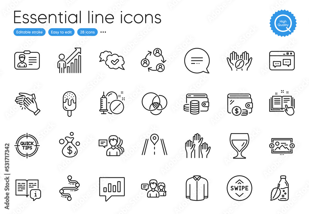 Approved, Coffee and Employee result line icons. Collection of Clapping hands, Technical ...