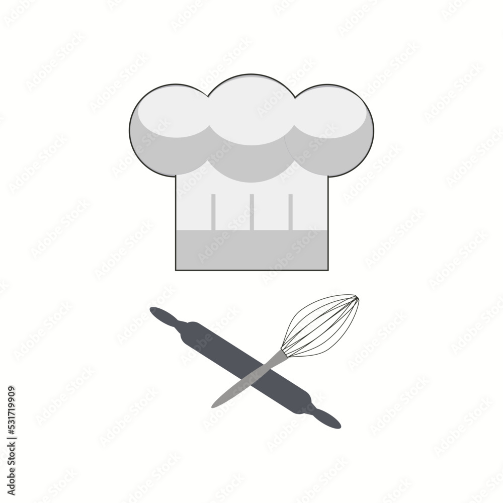 Chef hat sign vector. Cooks hat with kitchen utensils. Stock Vector ...