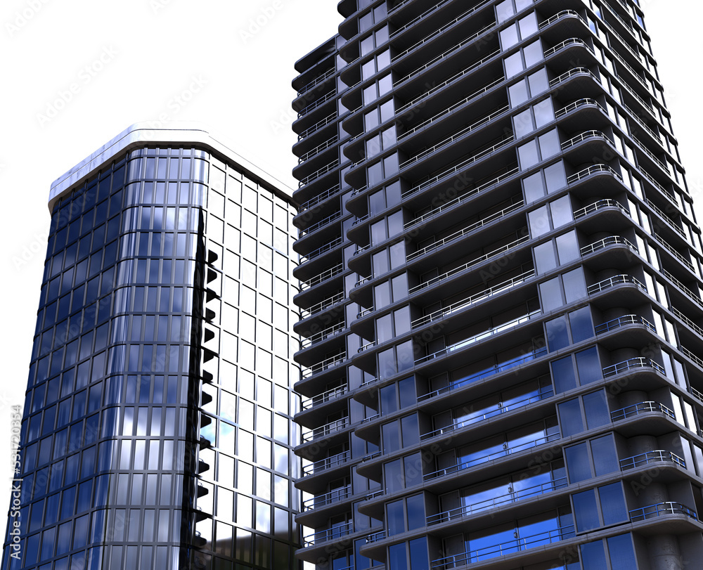 Vertical image of two modern high rise tower block buildings Stock ...