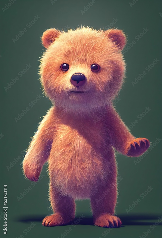 Vertical AI-generated artwork of an adorable brown bear Stock ...