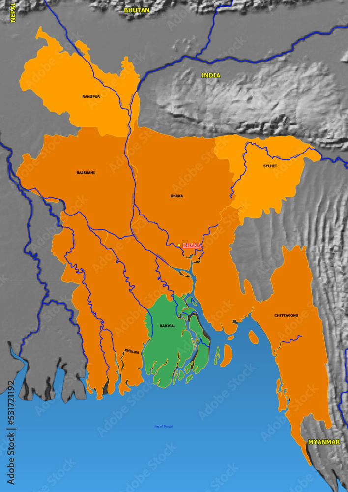 Administrative and political colored vector Map of Bangladesh with ...