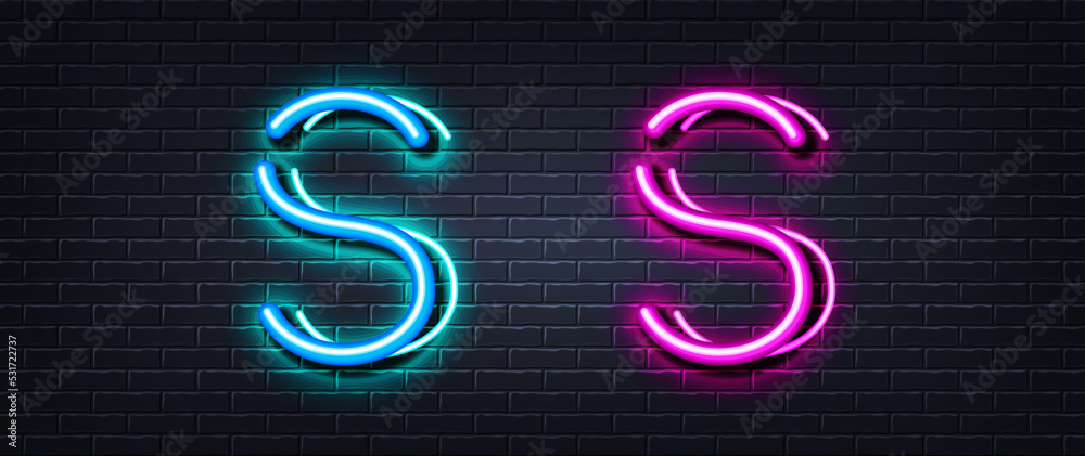 Initial letter S icon. Neon light line effect. Line typography ...
