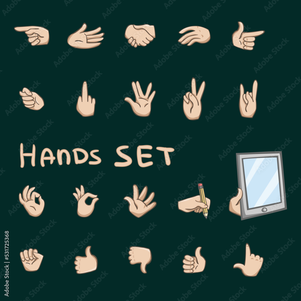 Hands gestures flat icons set of okey rock fist and palm communication ... Hands gestures flat icons set of okey rock fist and palm communication ...