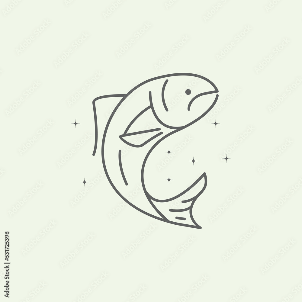 salmon fish icon logo vector symbol illustration design, line art fish ...