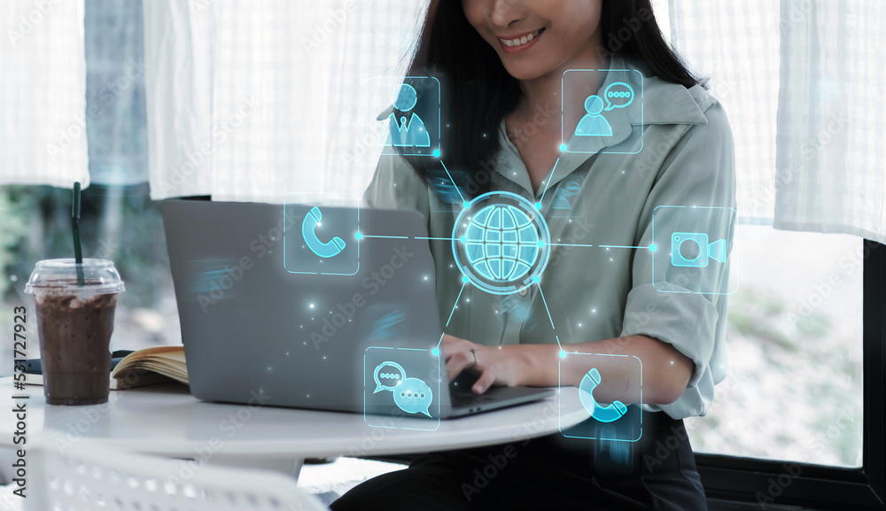 Business woman in business meeting with workers while working from ...
