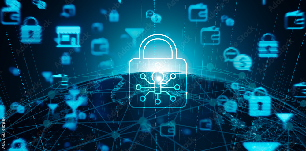 Global world security network protection lock of personal data ...