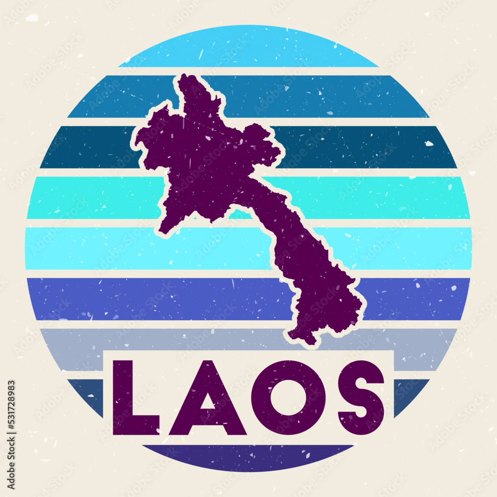 Laos logo. Sign with the map of country and colored stripes, vector ...
