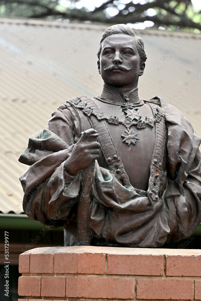 Statue of a general with a war cross around his neck, aristocrat ...
