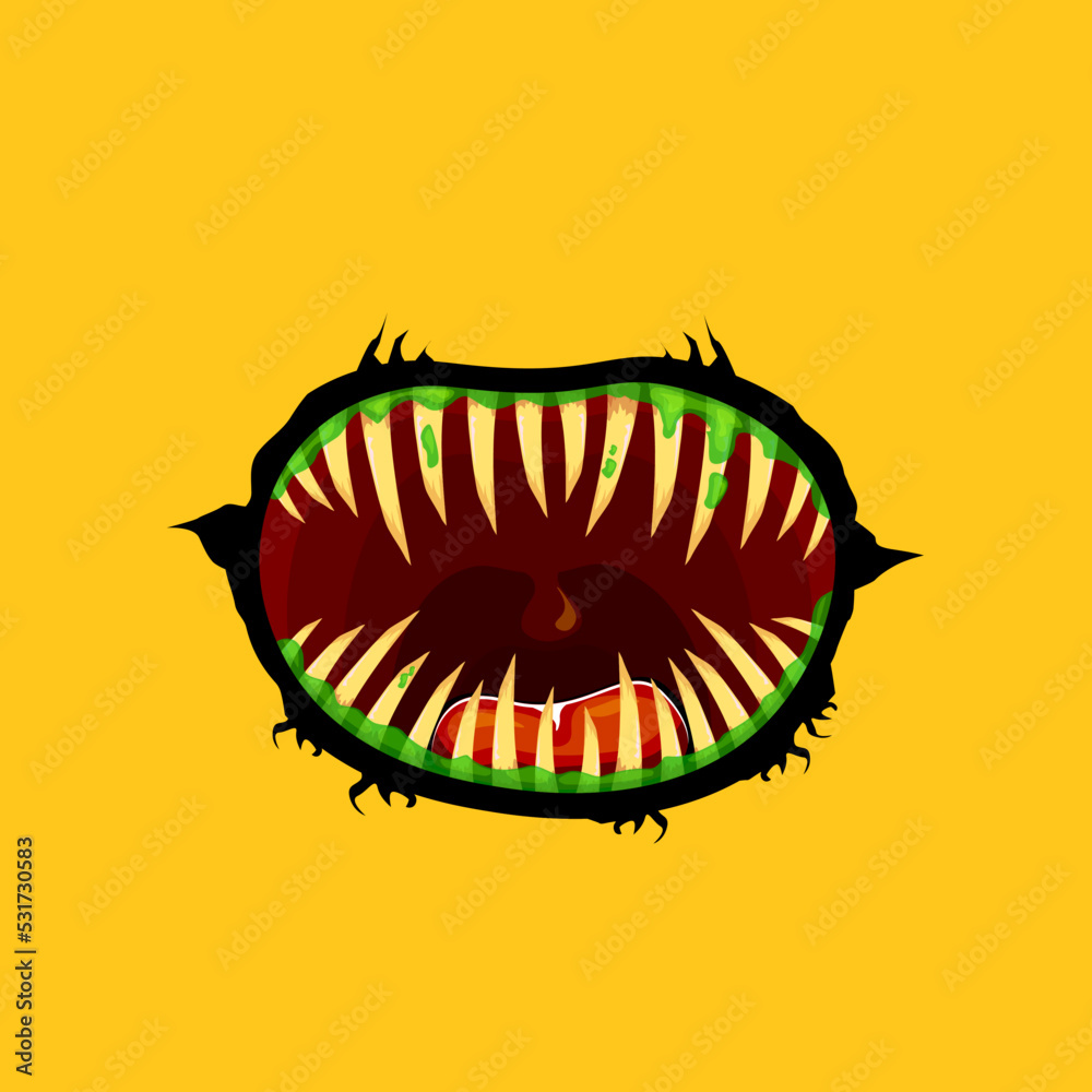 Vector cartoon funny zombie monster open mouth with drooling green ...