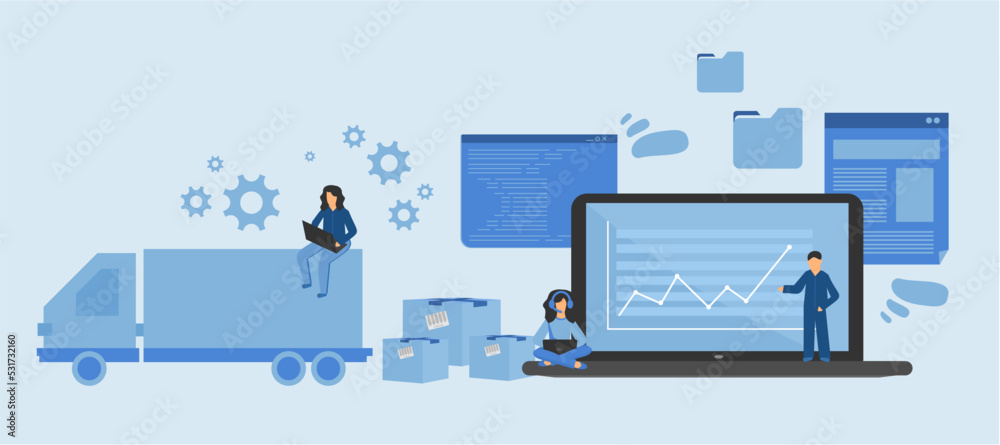 business automation, laptop diagram, shipments, logistics, freight ...