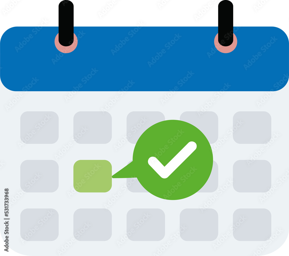 Calendar with checkmark or tick notice icon vector. Flat cartoon event ...