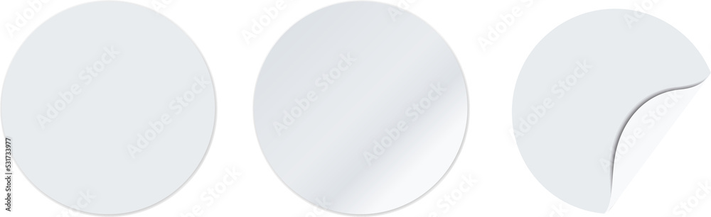 Round adhesive stickers with curved corner. White paper tags. Blank ...