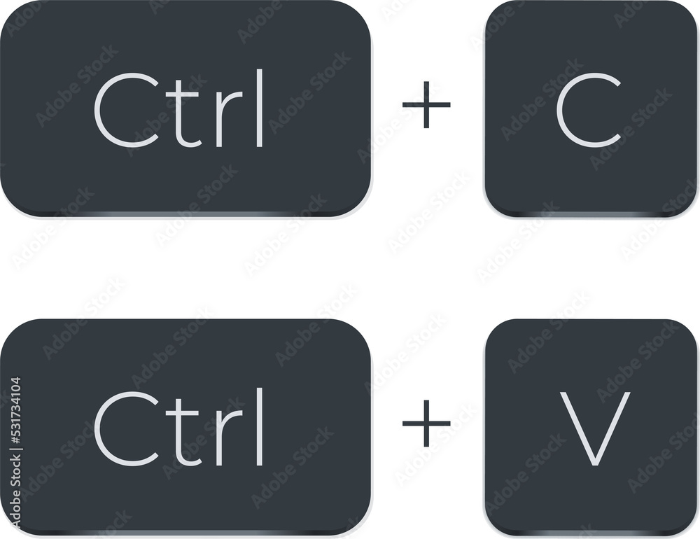 Ctrl C and Ctrl V computer keyboard buttons. Desktop interface. Web icon Stock Illustration ...