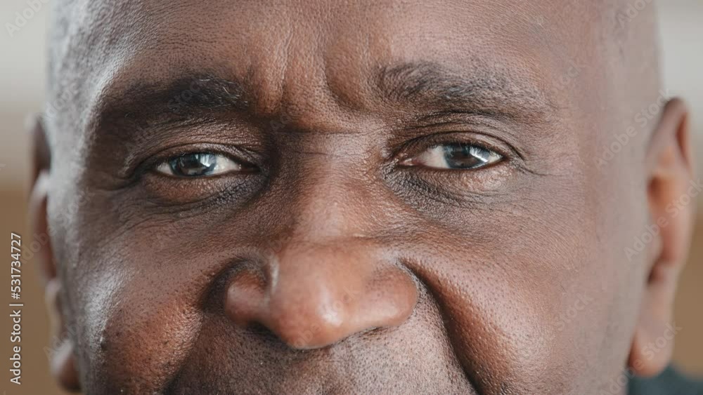 Vidéo Stock Extreme close-up macro shooting male wrinkled African face ...