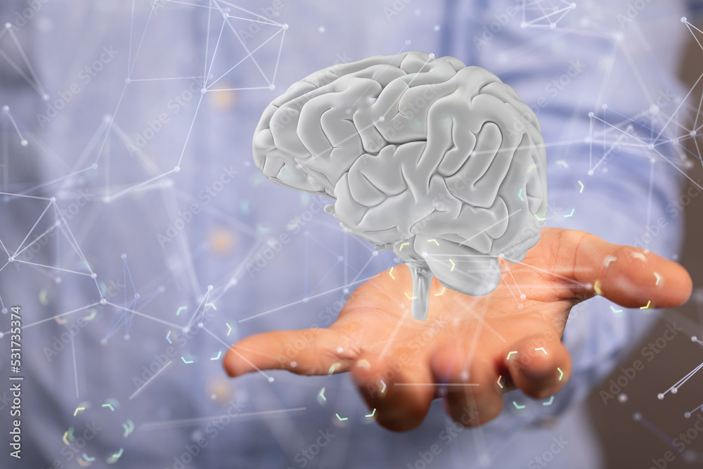 Human brain activity with plexus lines.. External cerebral connections ...