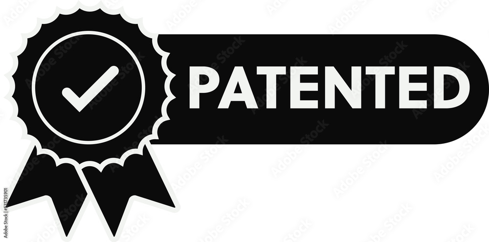 Patent stamp badge icon black and white, successfully patented licensed ...
