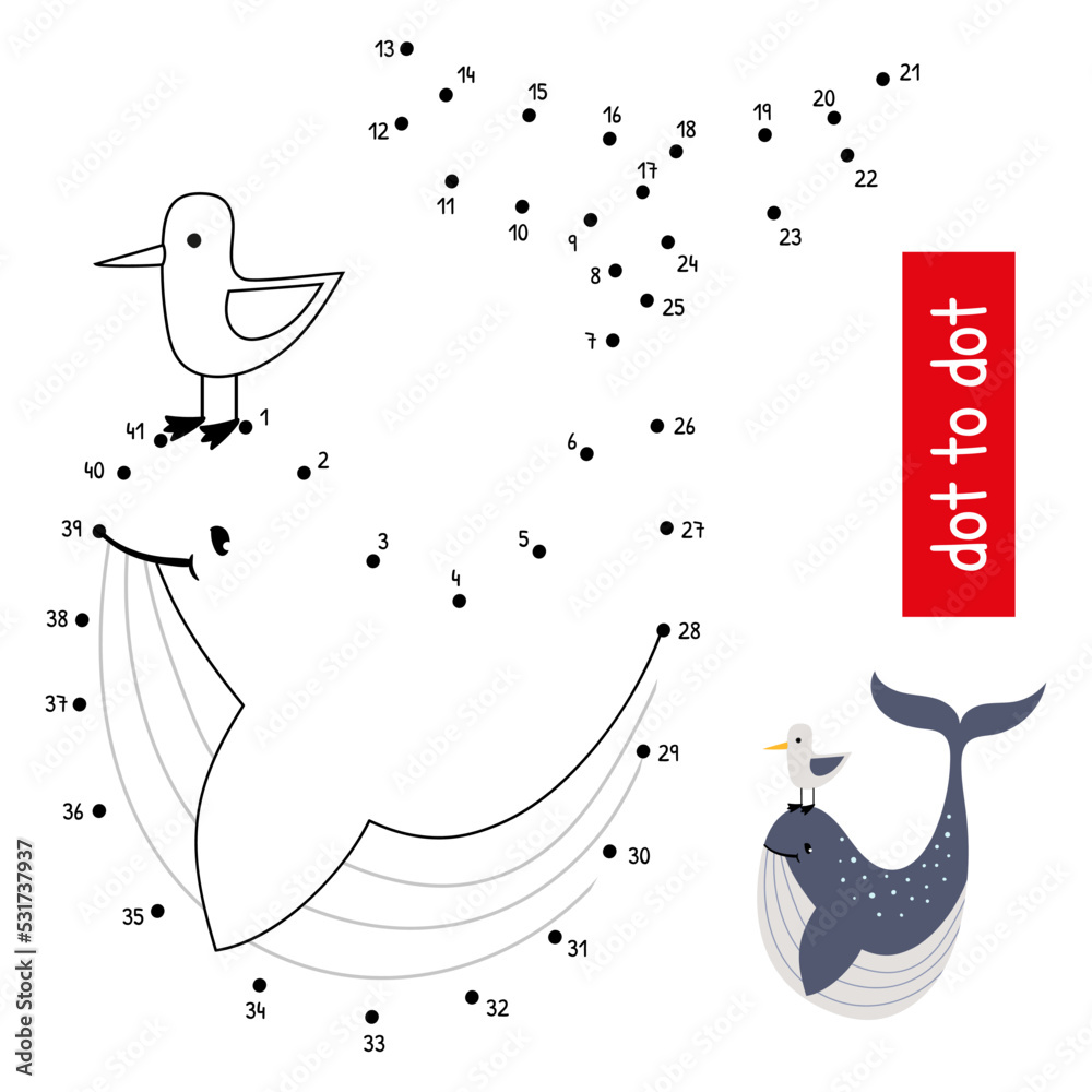 A seagull sits on the head of a whale. Connect the dots in order ...