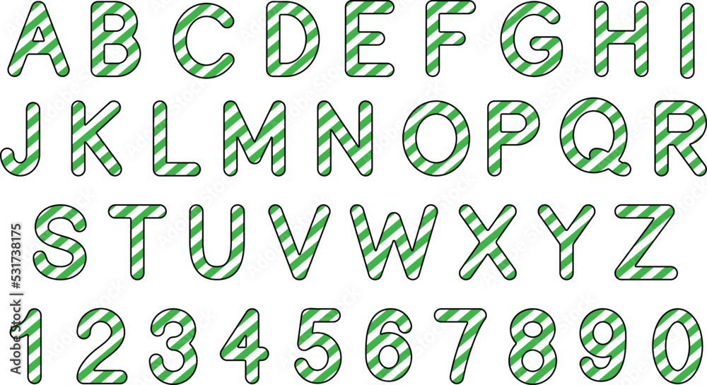 Candy Cane Striped Alphabet Letters and Numbers Graphic Set - Green ...