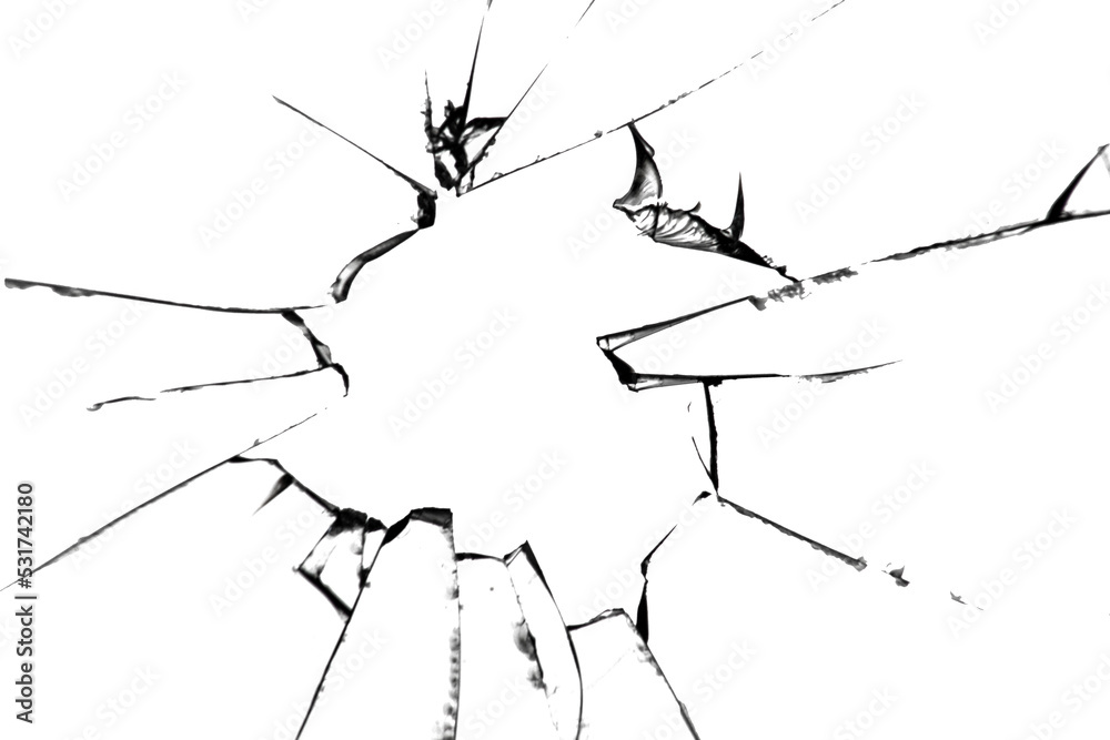 Broken glass texture isolated cracks on white background Stock ...