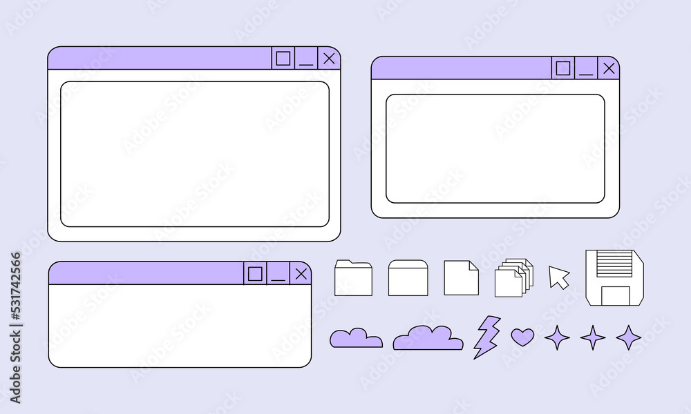 Set of retro digital screen user interface in y2k, 90s, 00s style. Old ...