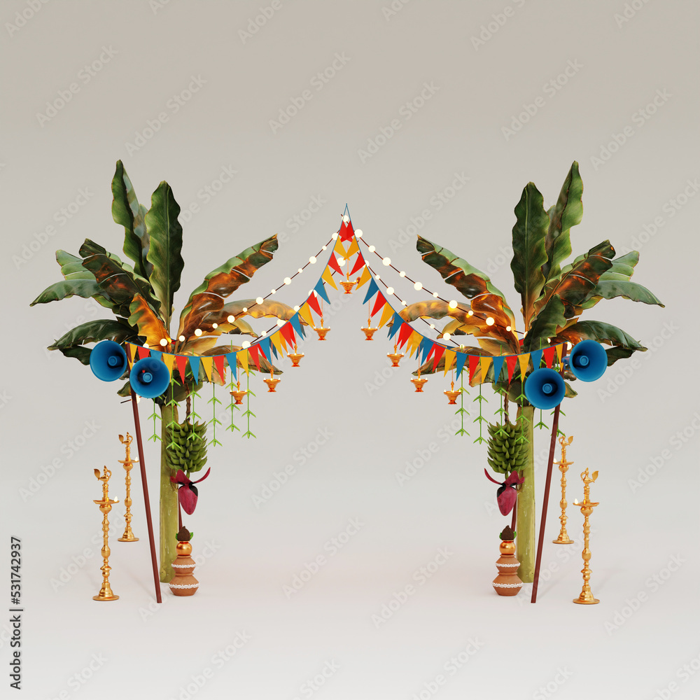south indian festival, celebration decoration in 3d render with white ...