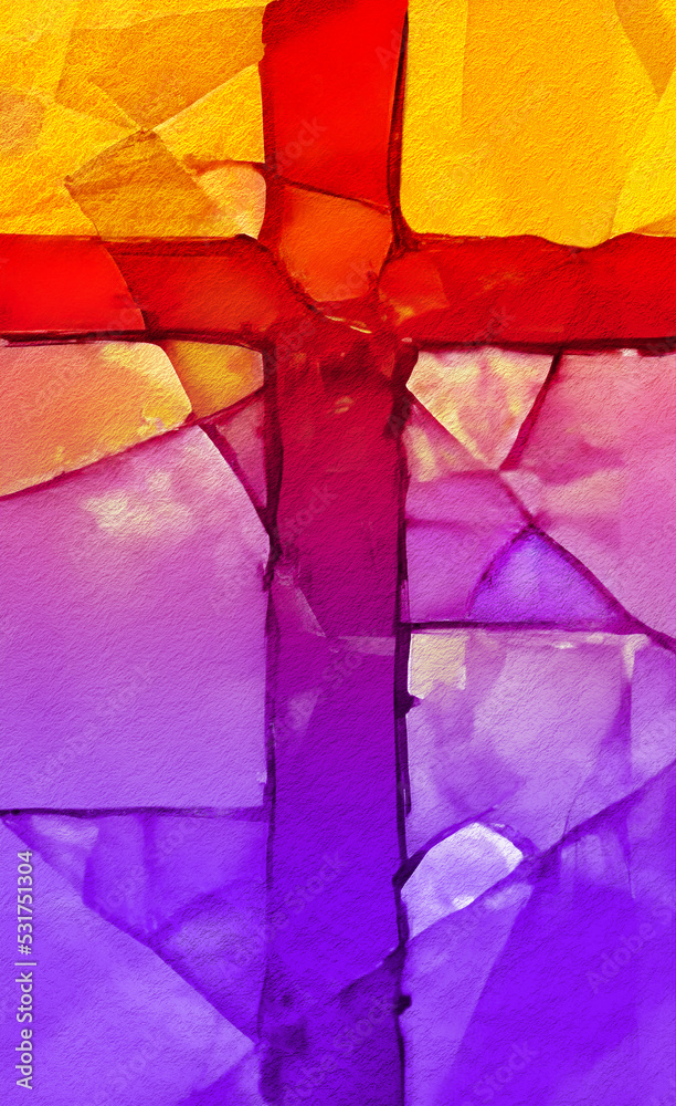 cross art in red orange and purple - Christian artwork with AI input ...