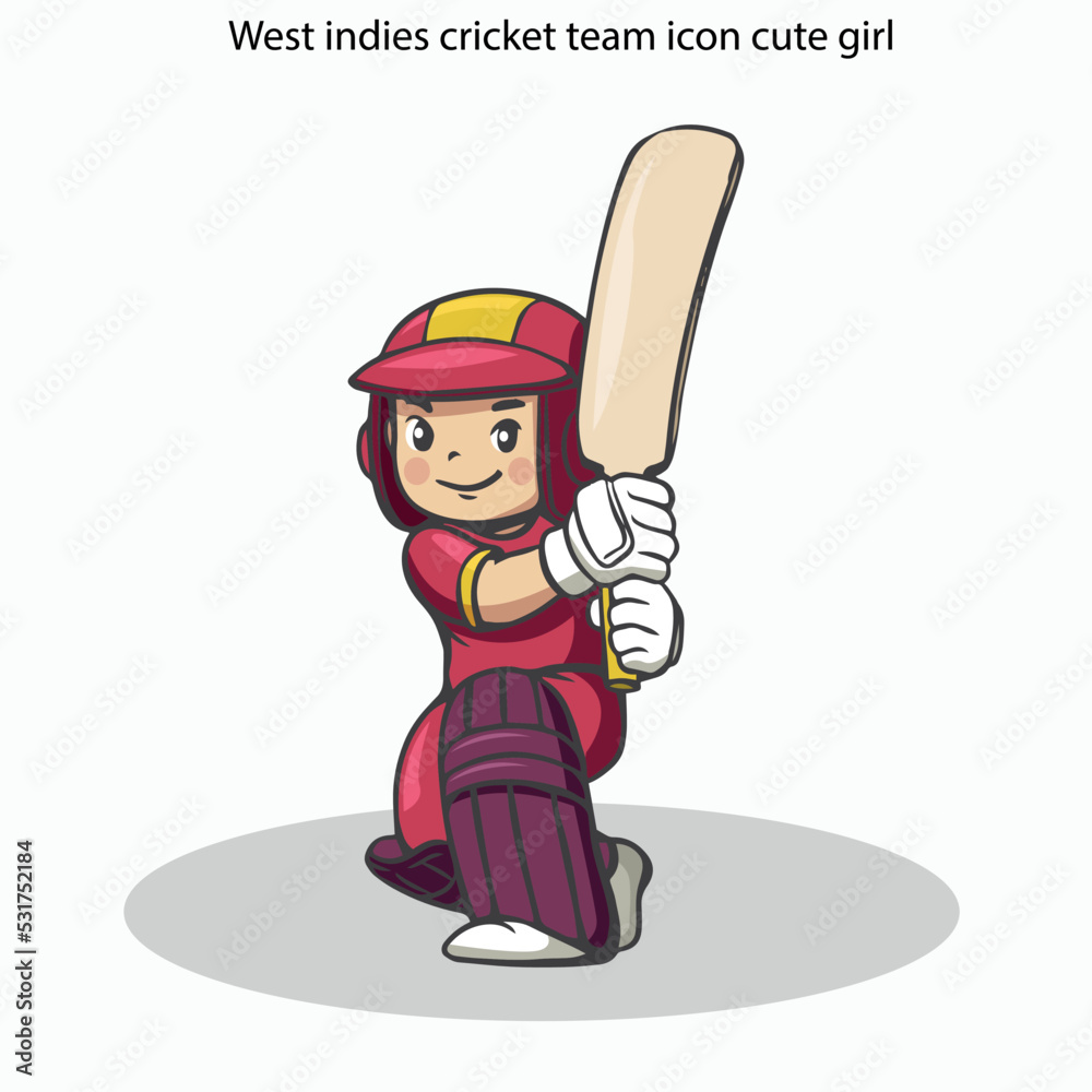 West indies cricket team icon cute girl sketch cartoon character design ...