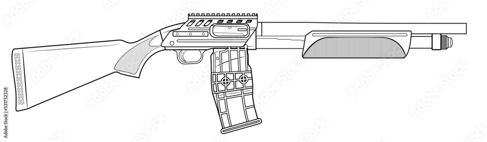 Vector illustration of the tactical pump-action shotgun with picattiny ...
