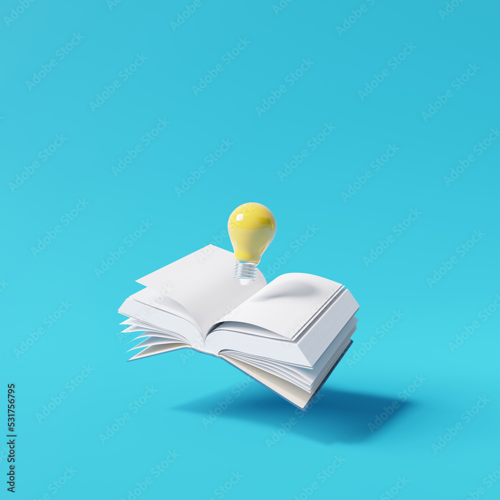 Light bulb with open book. Idea concept. Education. 3d rendering Stock Illustration | Adobe Stock