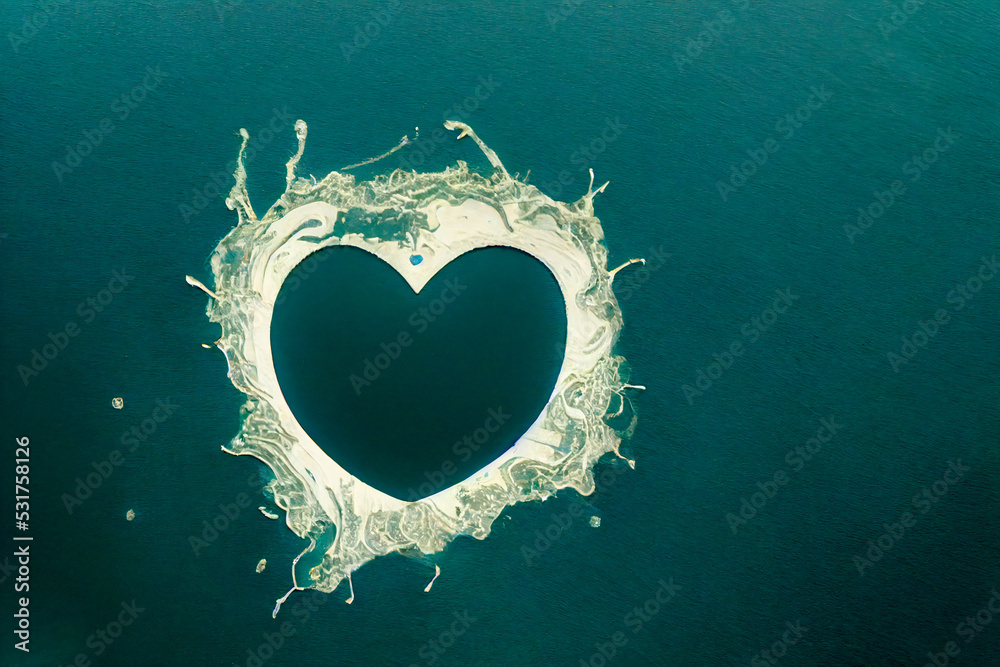 Island reef in heart symbol, aerial view. Illustration of geart lake in ...