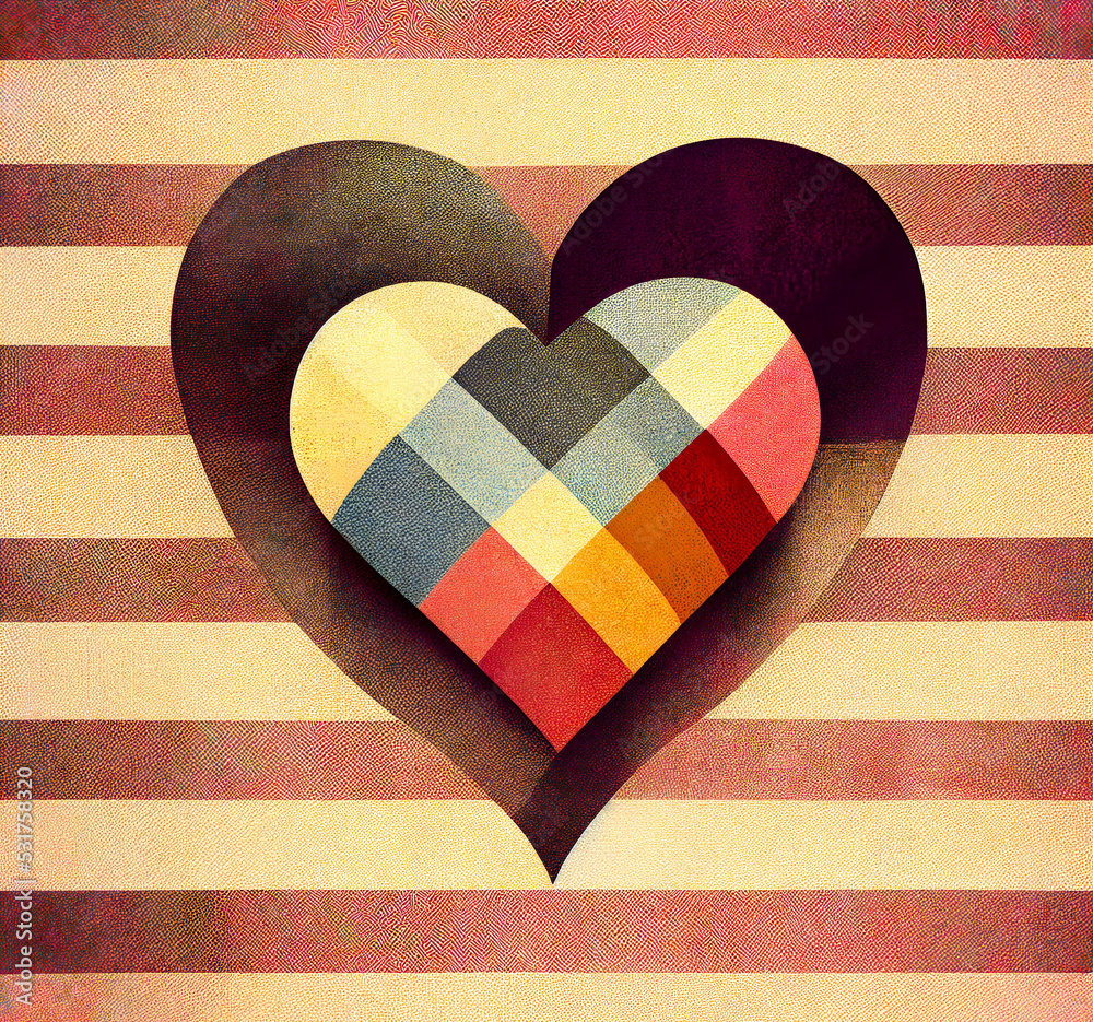 Striped heart symbol on tonal backdrop. Romantic love concept. Tonal ...