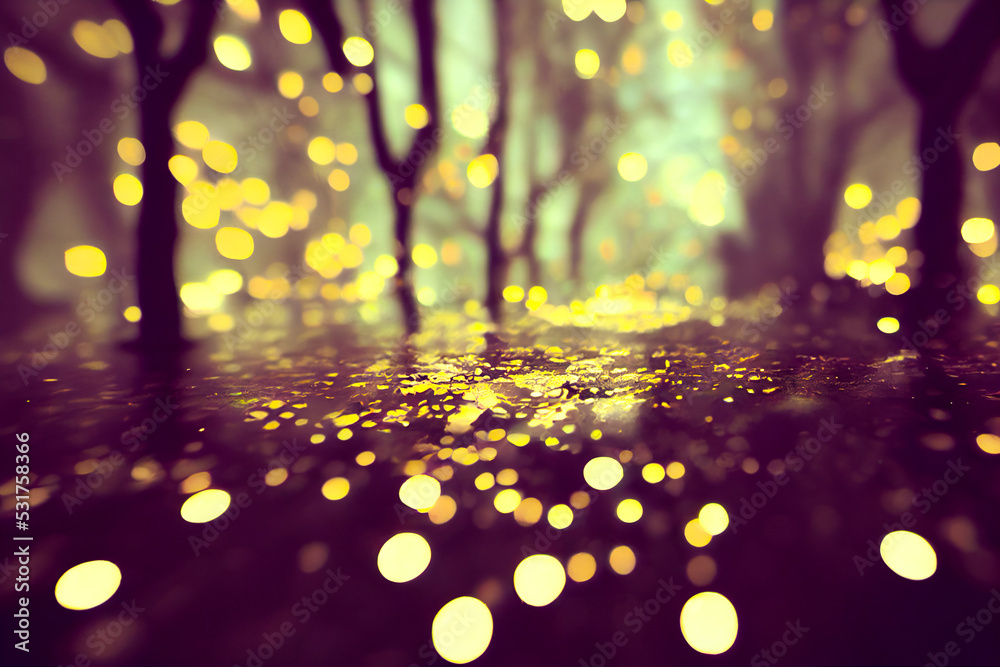 Bright Particles with Stars on blurred nature Background with trees ...