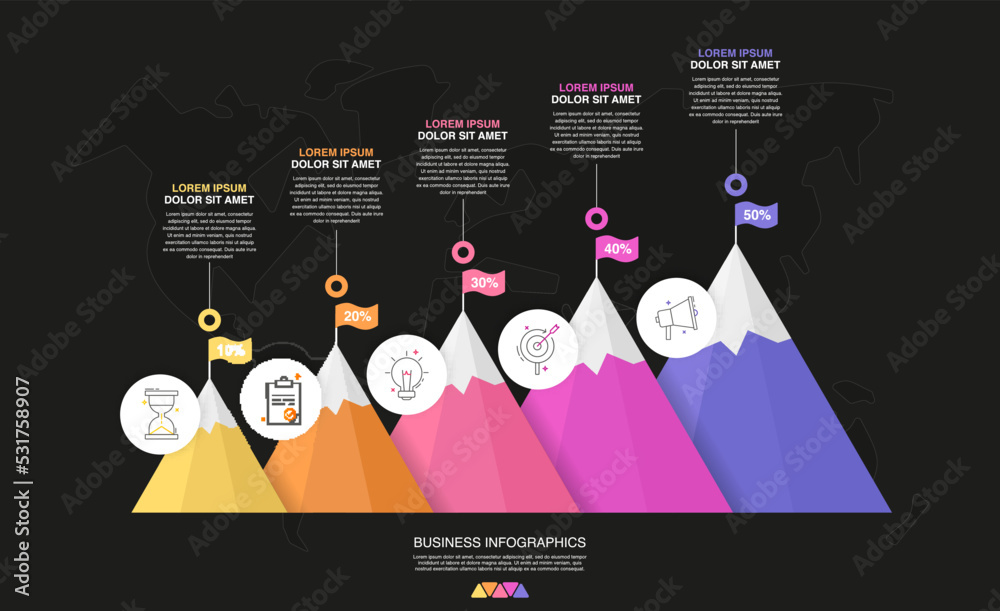 Infographics vector template. Modern timeline mountains graph with 5 ...