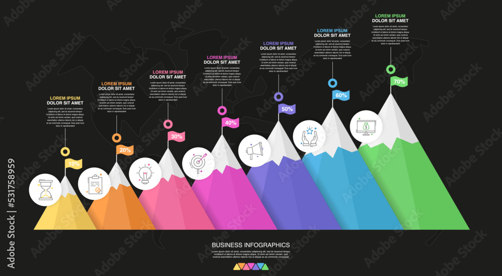 Infographics vector template. Modern timeline mountains graph with ...