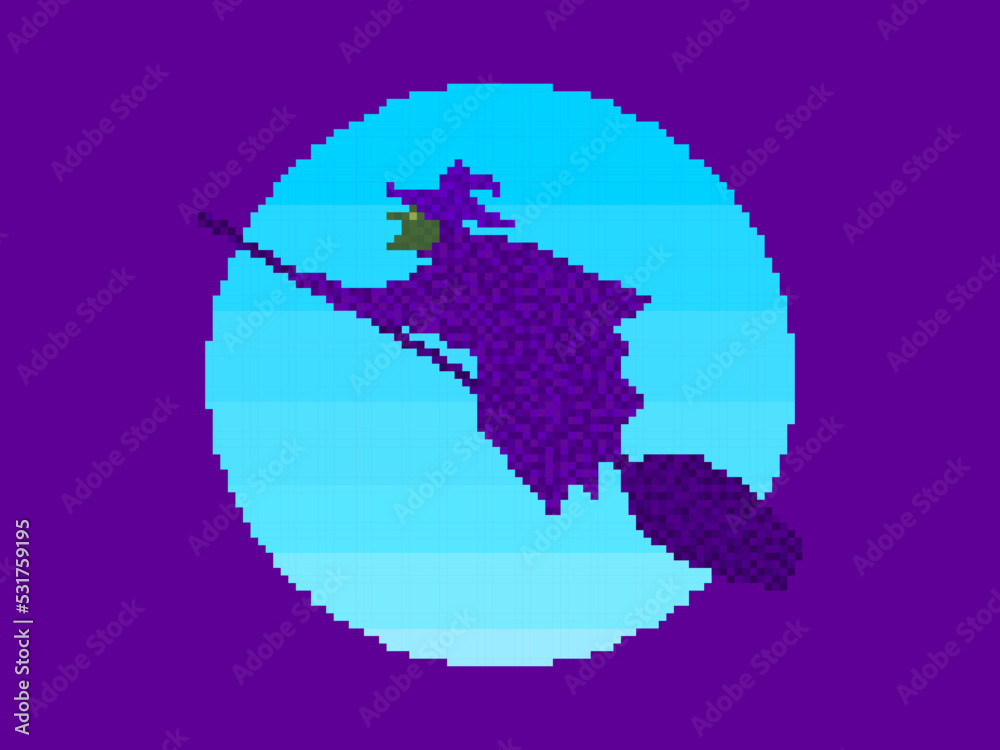 Witch is flying on a broom in pixel art style. Flying witch on the ...