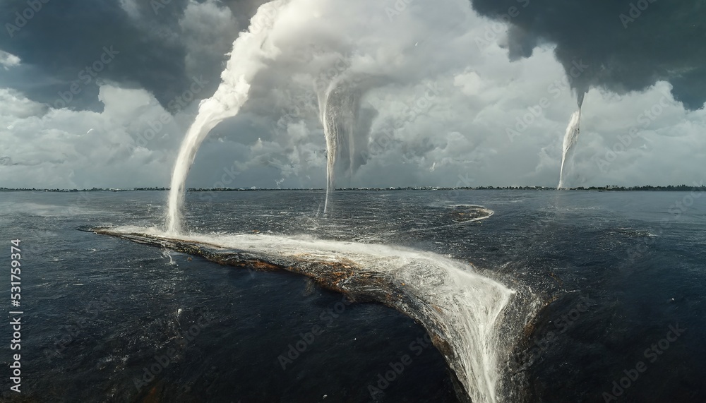 This is a 3D illustration of a waterspout, whirlwind, commonly seen in ...