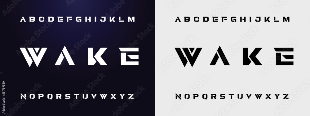 WAKE Sports minimal tech font letter set. Luxury vector typeface for ...